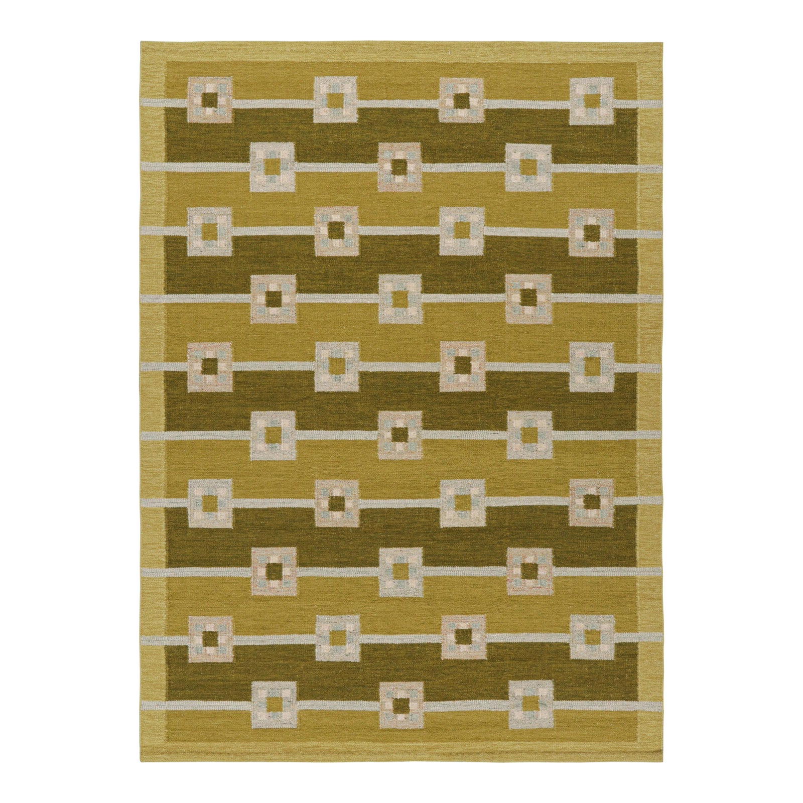 Rug & Kilim’s Scandinavian Style Rug in Chartreuse Green With Geometric ...