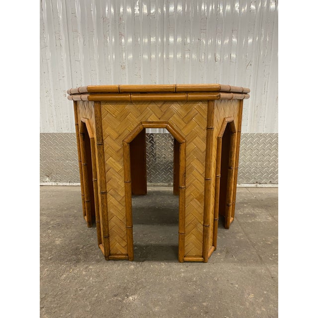 1960s Octagon Weave Bamboo Rattan Side Table Set of 3 | Chairish