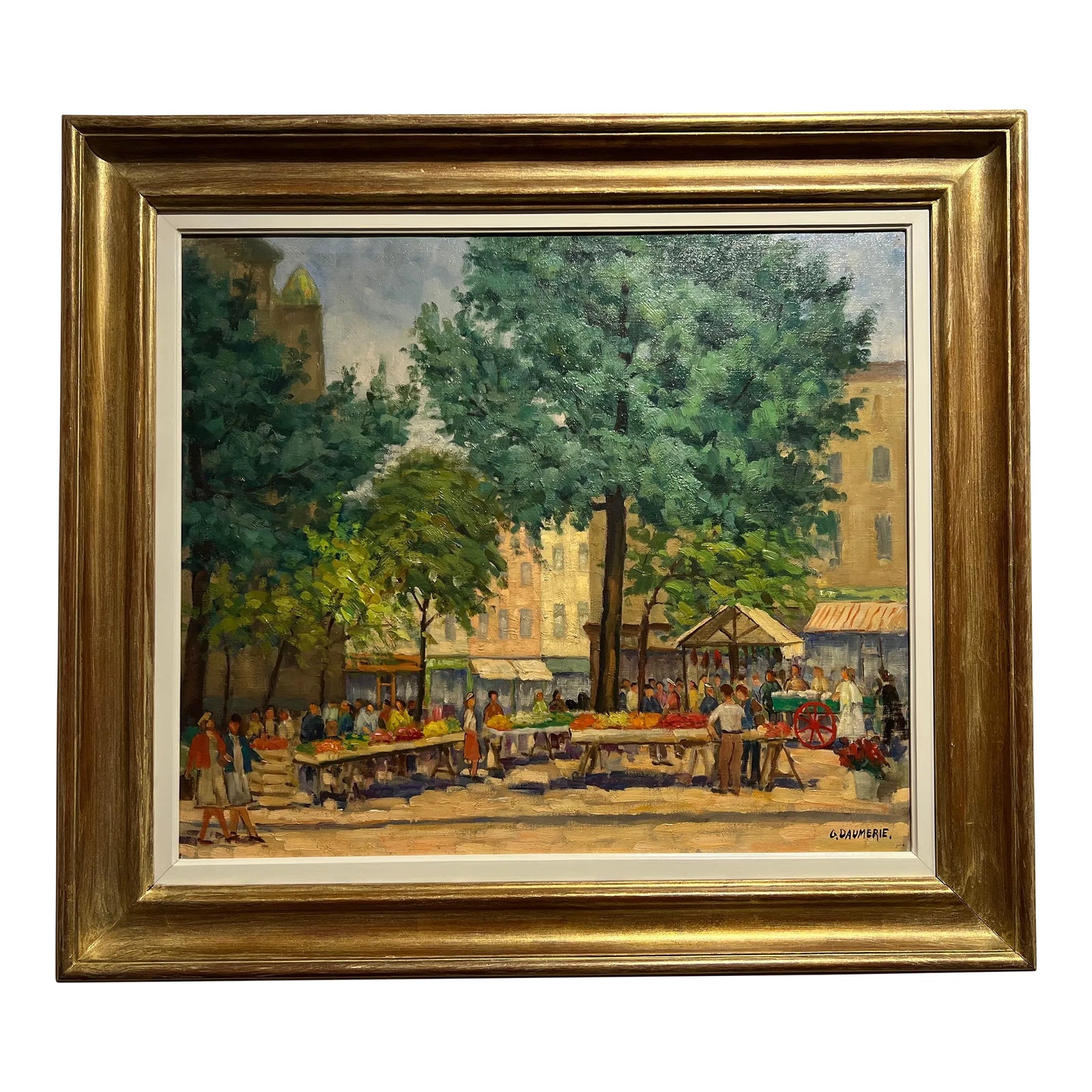 Circa 1950 European Market Scene Expressionist Framed Oil Painting on ...