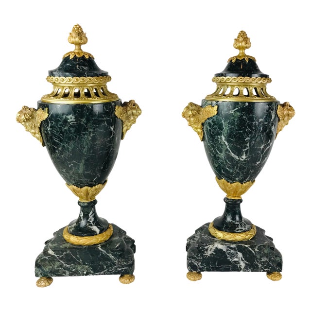 Vintage French Baroque Style Gilded Bronze With Green Marble Urn ...