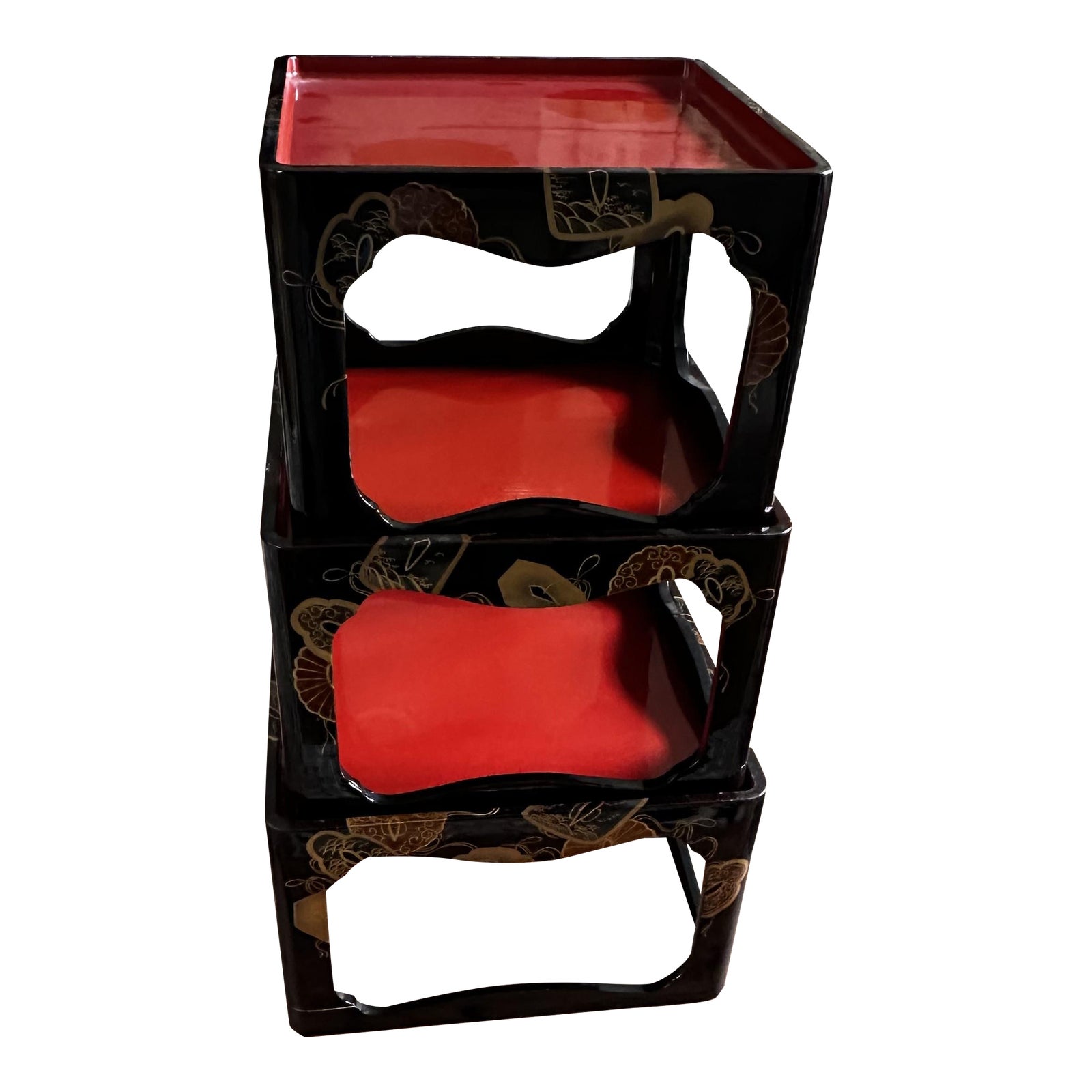 Late 19th Century Lacquered Japanese Stackable Tray Tables | Chairish