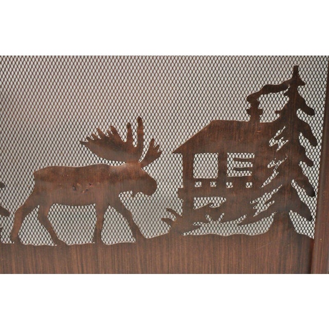 Moose Wilderness Log Cabin Rustic Iron Folding Fireplace Mantle Screen ...