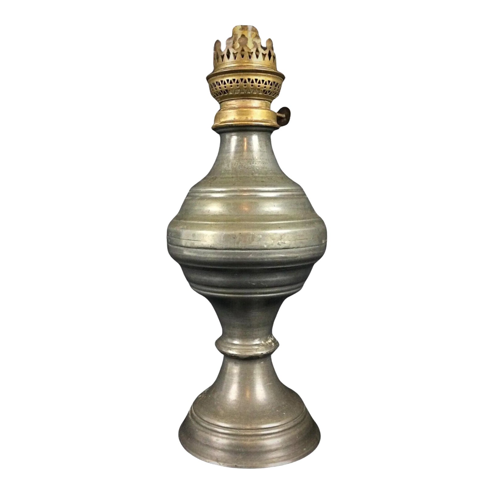 1940s Large Oil Lamp - Pewter, No Hallmark | Chairish