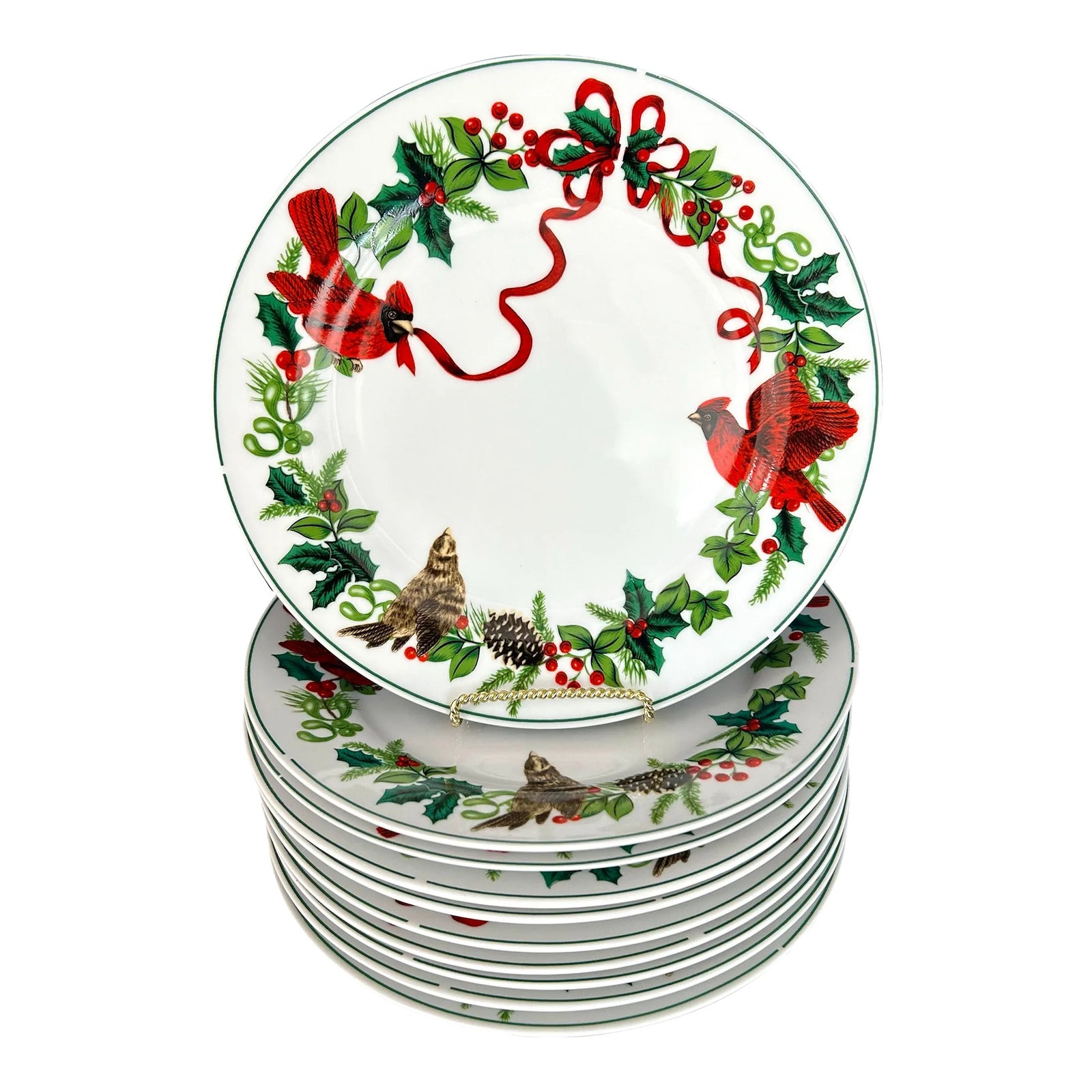 Royal Norfolk Red Cardinal Dinner Plates - Set of 10 | Chairish