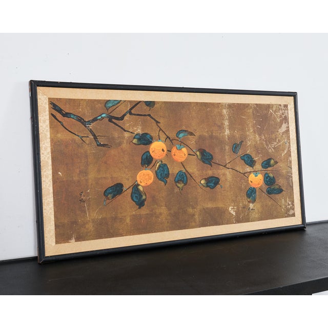 Japanese Showa Painted Panel Screen Persimmon Branch | Chairish