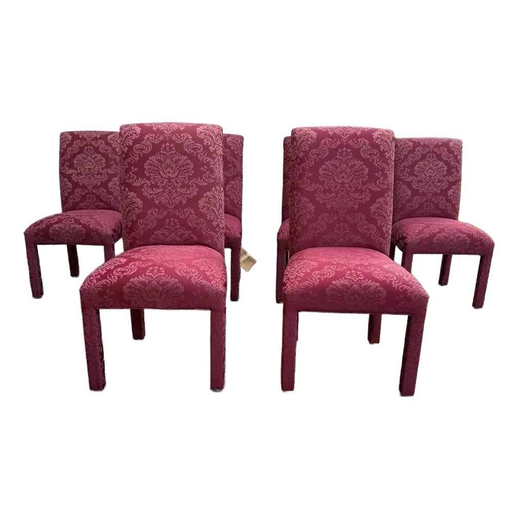 Mid 20th Century Set of 6 Vintage Raspberry Parsons Colored Upholstered ...