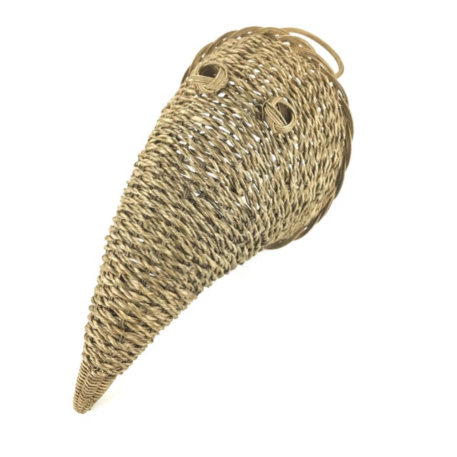 Vintage Horn of Plenty Cornucopia Wicker Straw Basket | Chairish