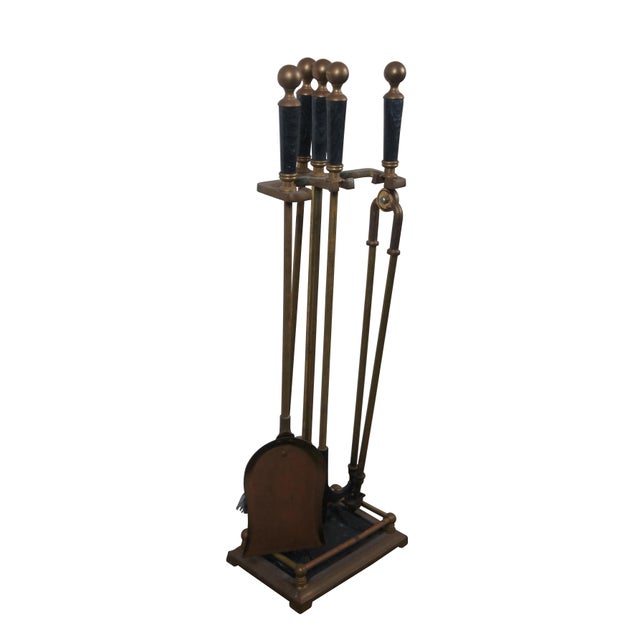 Vintage Decorative Crafts 5 Piece Brass Marble Hearth Fireplace Tools ...