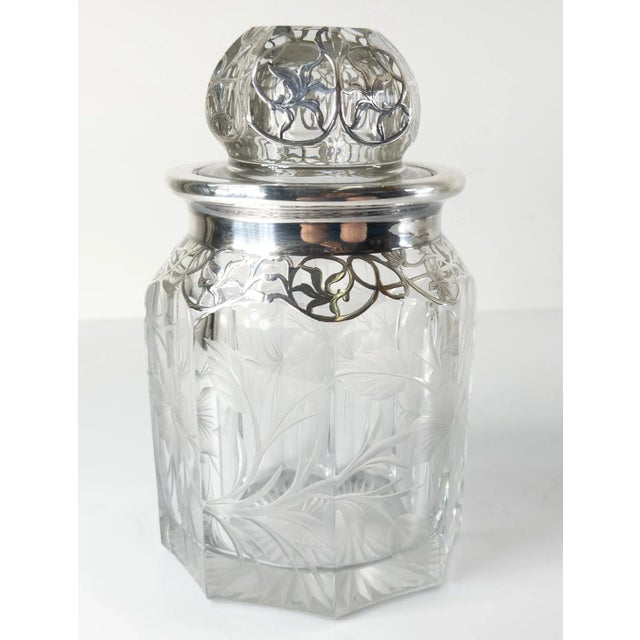 Early 20th Century Sterling Silver Overlay Engraved Glass Covered Jar ...
