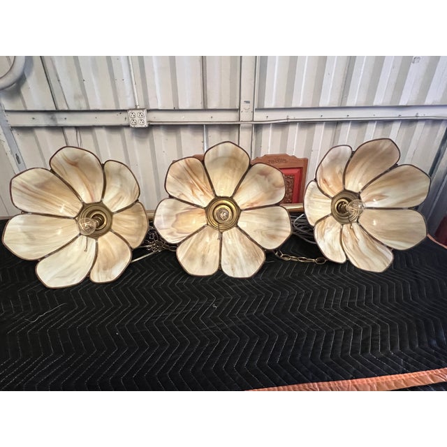 Early 20th Century Victorian Style Tri-Shade Brass & Slag Glass Linear ...