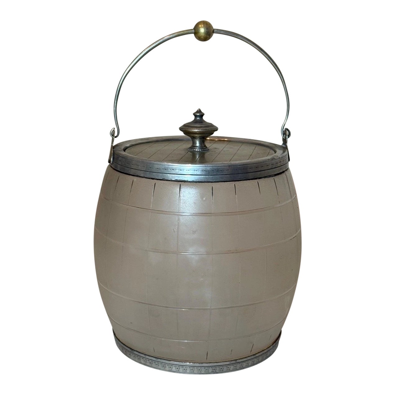 Antique English Frosted Glass Silverplate Barrel Biscuit Cookie Jar Ice ...