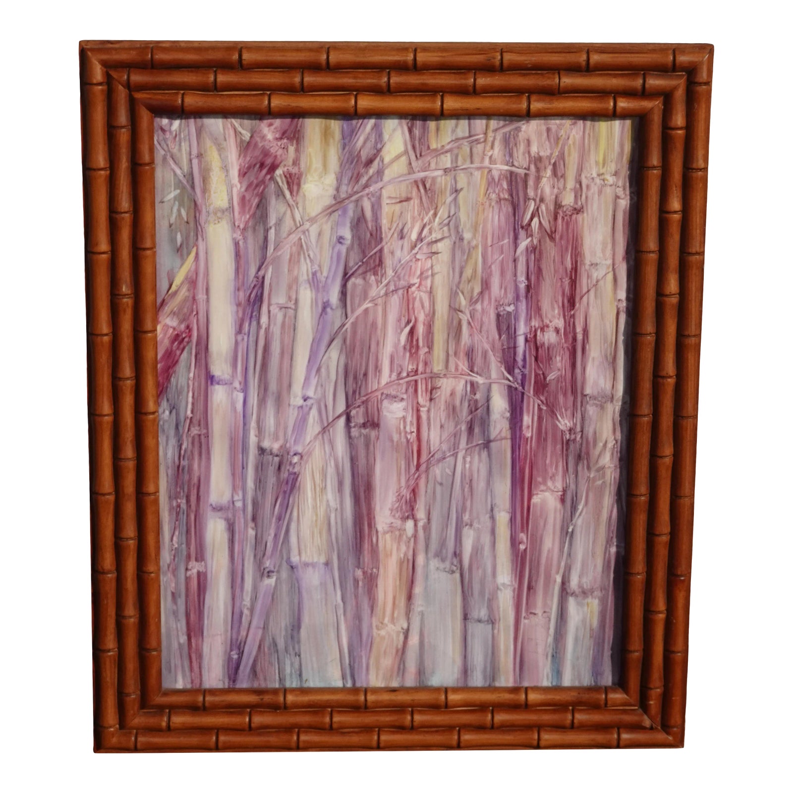 Vintage Bamboo Frame Abstract Watercolor Picture by Susan Wood | Chairish