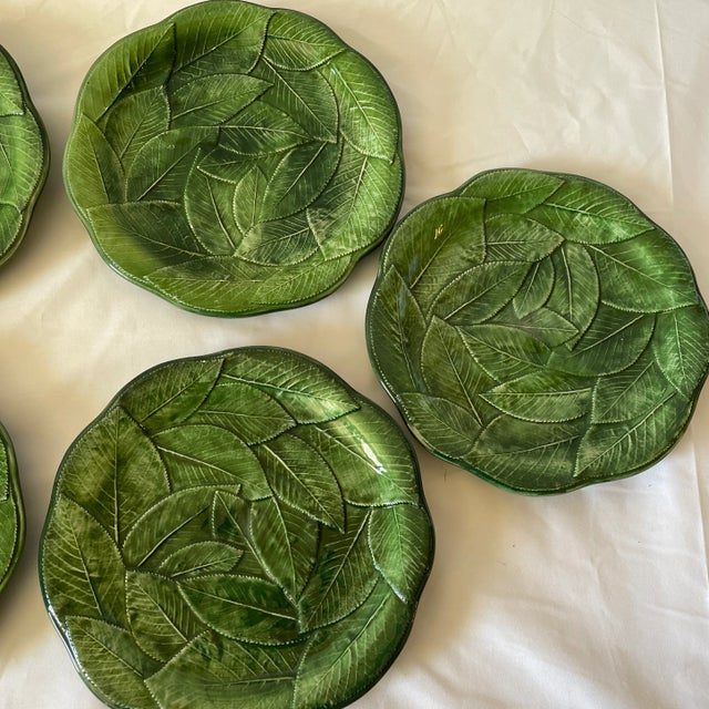 1960s Vietri Foglia Leonardo Majolica Green Leaf Plates- Set of 7 ...