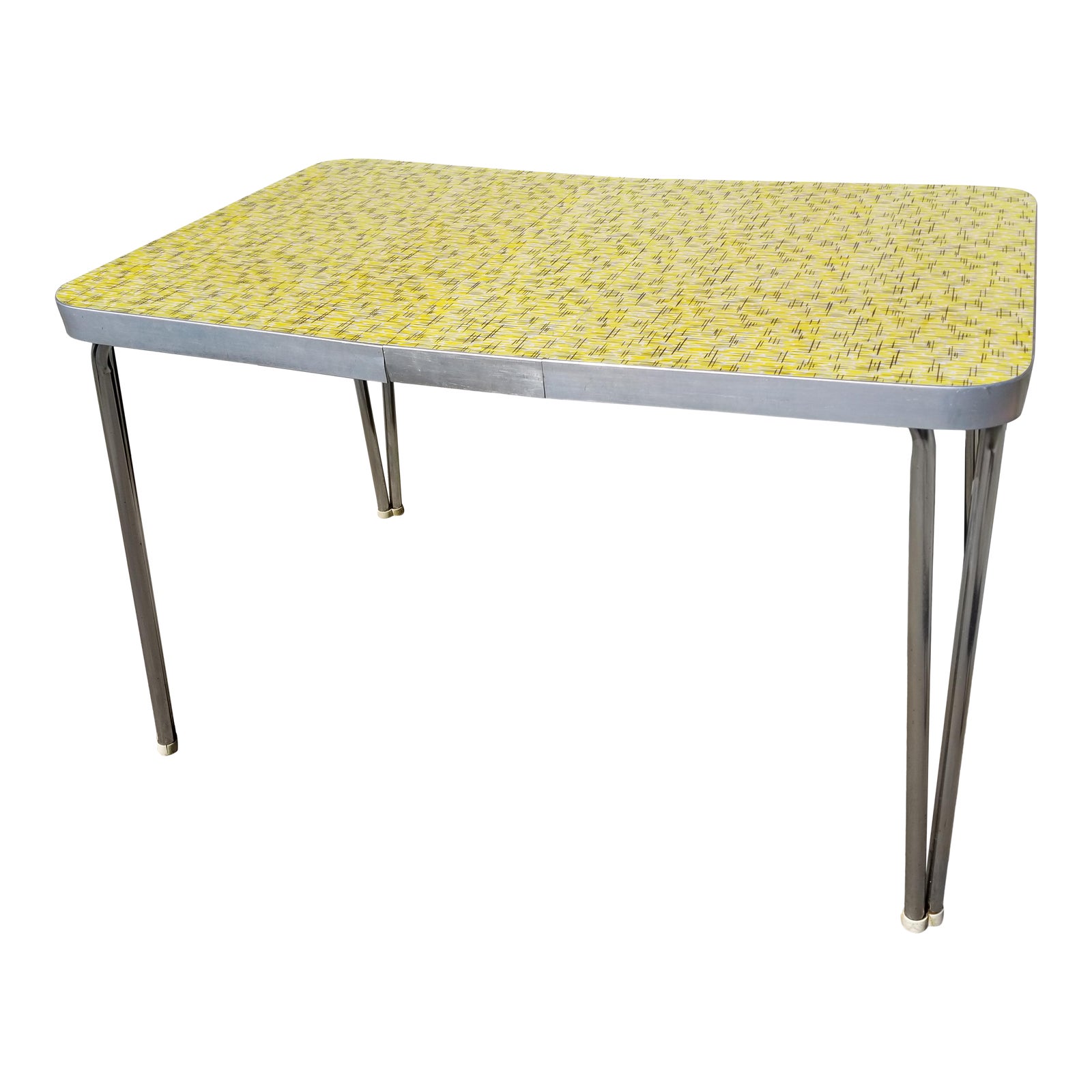 1950s Mid-Century Modern Yellow Formica and Chrome Dining Table | Chairish