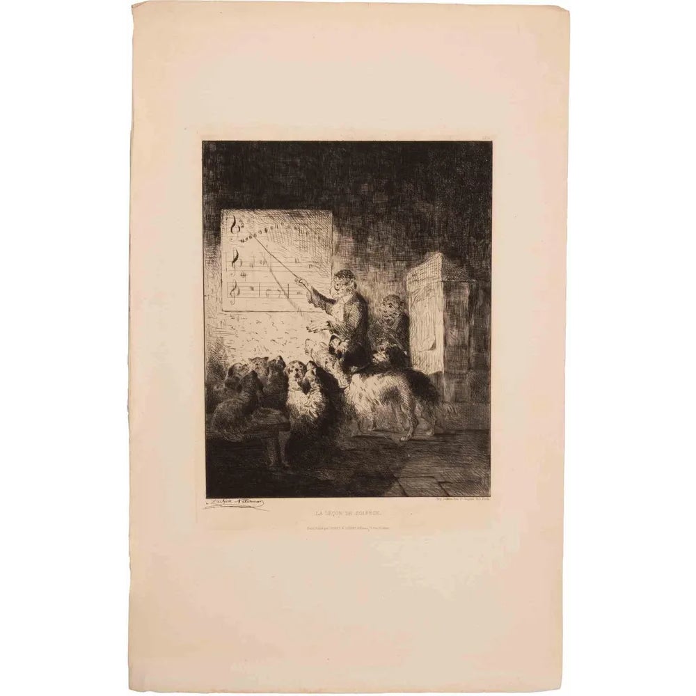 Emmanuel Noterman, La Leçon de Solfège, Etching, 1863 | Chairish