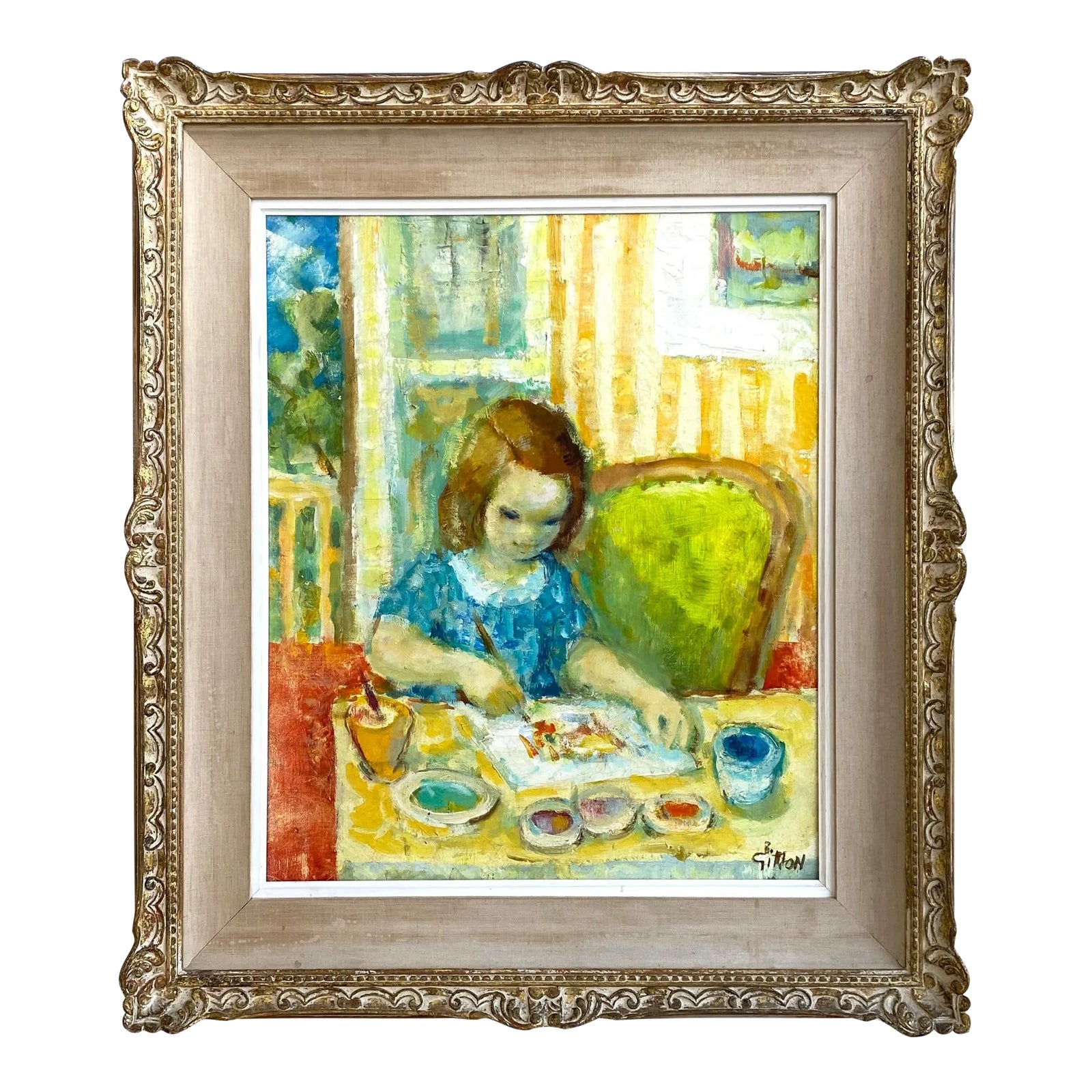 Boris Simon, Painting of Young Girl ”Petite Fille Dessiniart” | Chairish