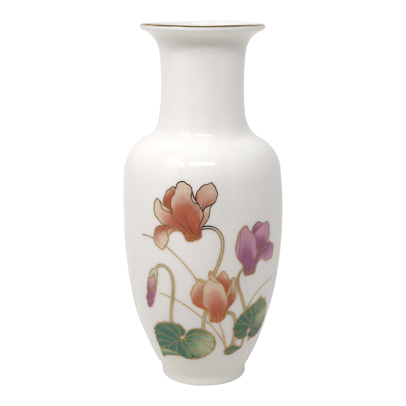 Vintage Japanese Porcelain Lotus Flowers Vase | Chairish