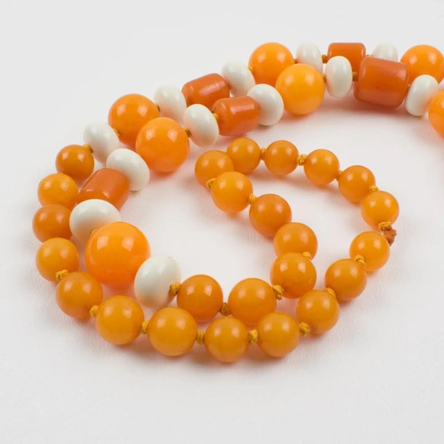 1980s Bakelite and Lucite Necklace Orange and White Colors | Chairish