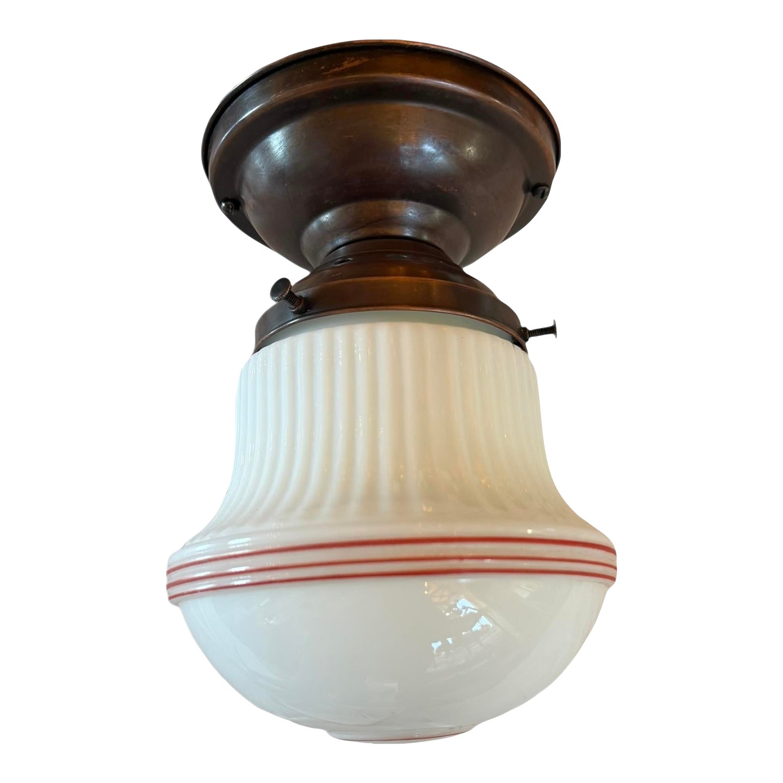 Vintage Schoolhouse Ceiling Light Fixture With Stripes | Chairish