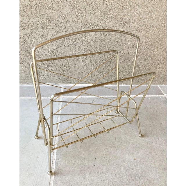 Mid 20th-Century Brass-Plated Metal Wire Media Rack | Chairish