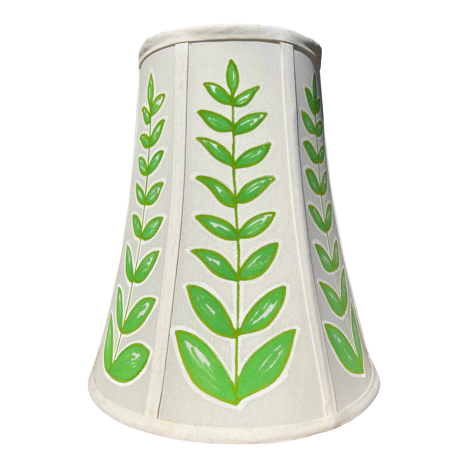 Vertical Green Leaf Motif Hand Painted Botanical Lampshade | Chairish