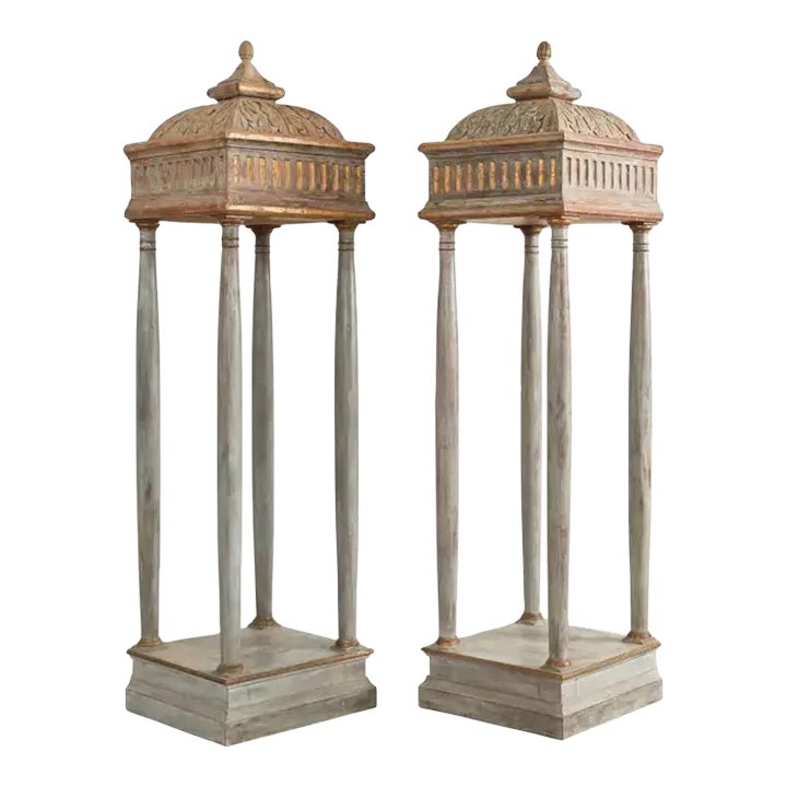 Pair of Italian Painted Altar Display Pedestal Vitrines | Chairish
