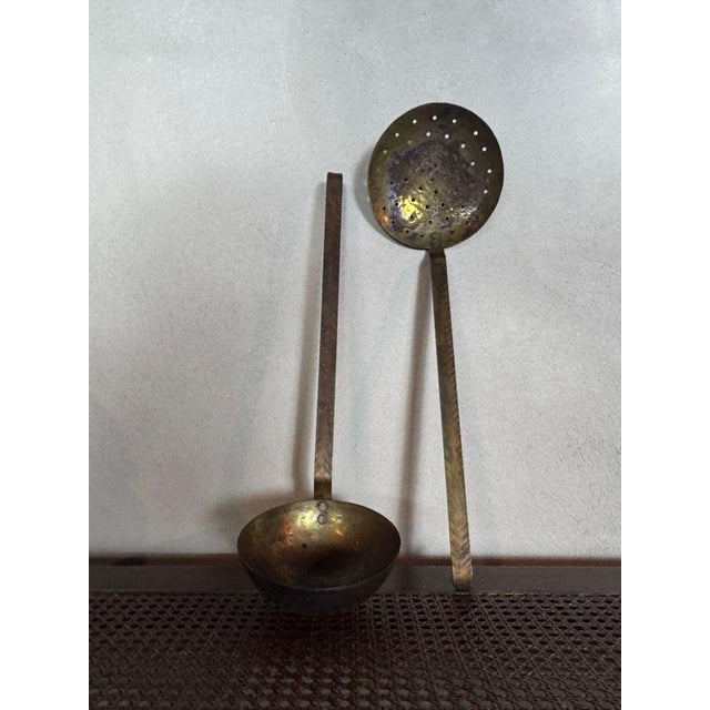 Antique Hand-Forged Iron and Brass Ladle & Perforated Skimmer, C. 19th ...
