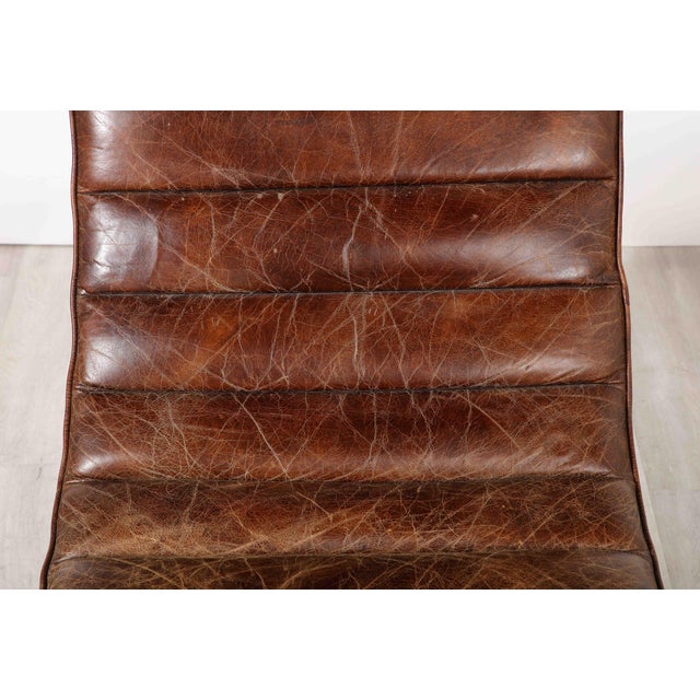 Italian Channeled Leather and Chrome Chaise Longue, 1970 | Chairish