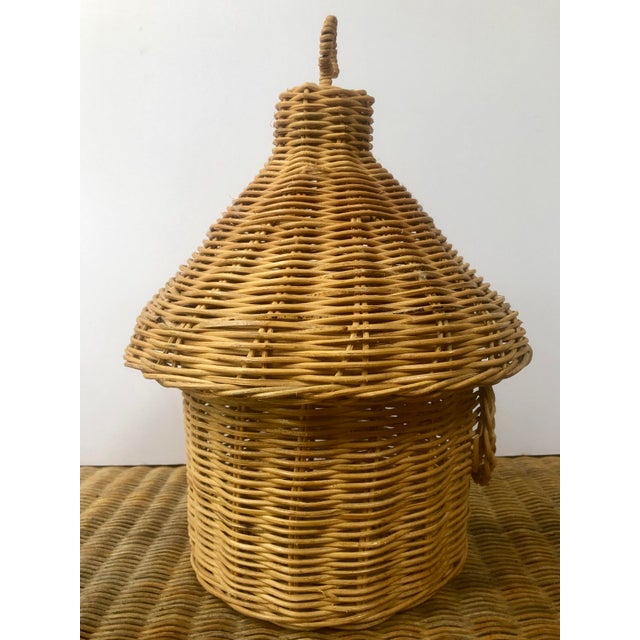 Vintage Natural Woven Wicker Rattan Bird Hut | Chairish