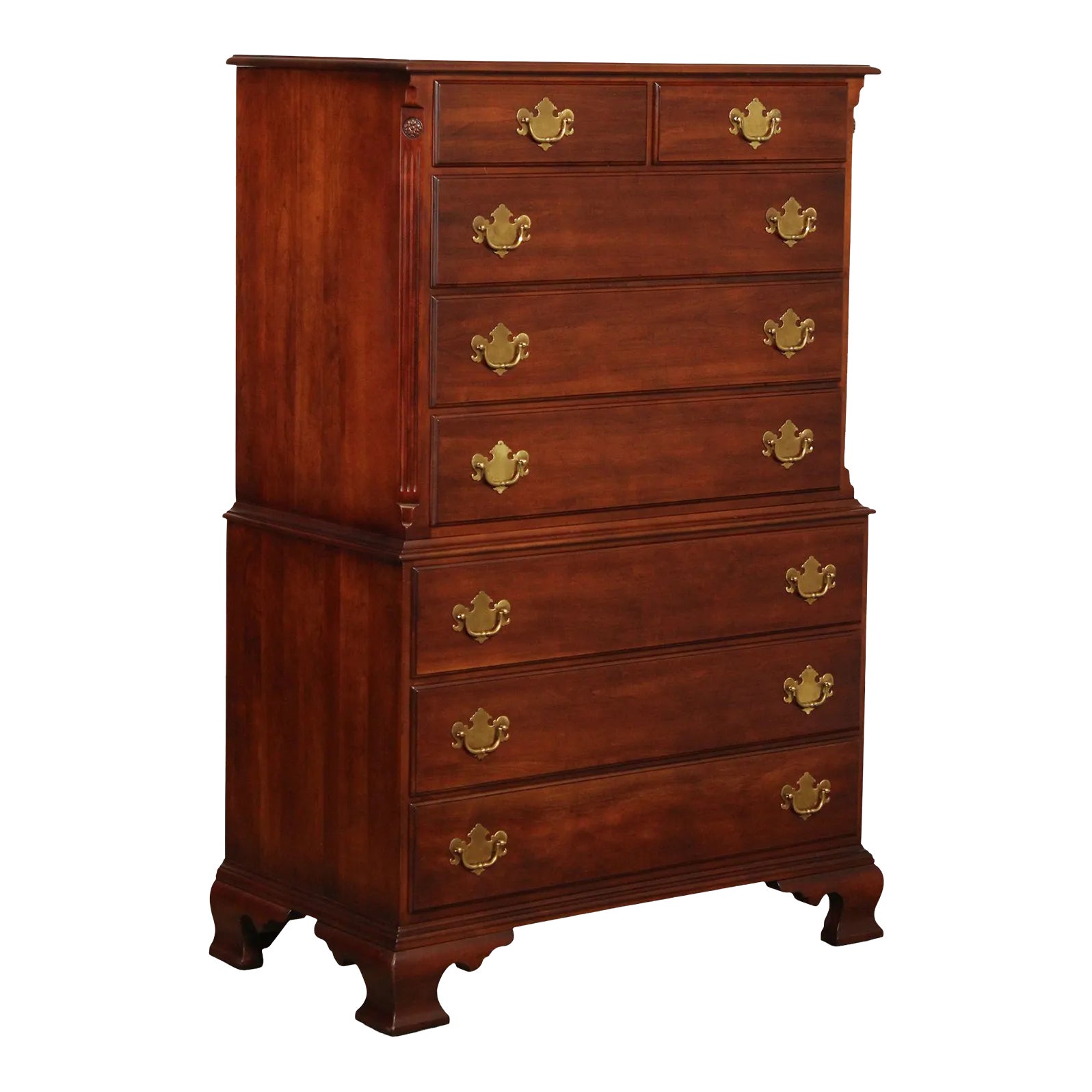 Vintage Statton Solid Cherry Chippendale Style Tall Chest | Chairish