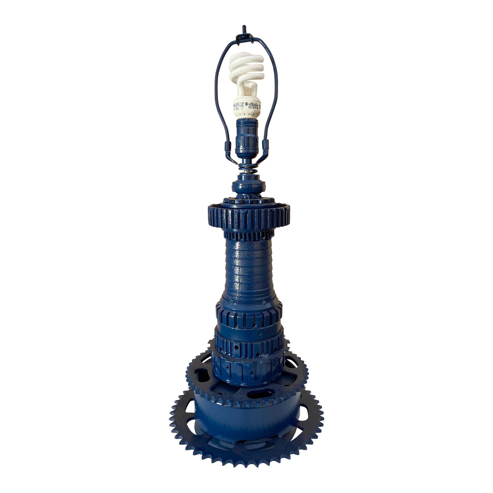Reclaimed Gear Lamp, Refinished in Midnight Blue | Chairish