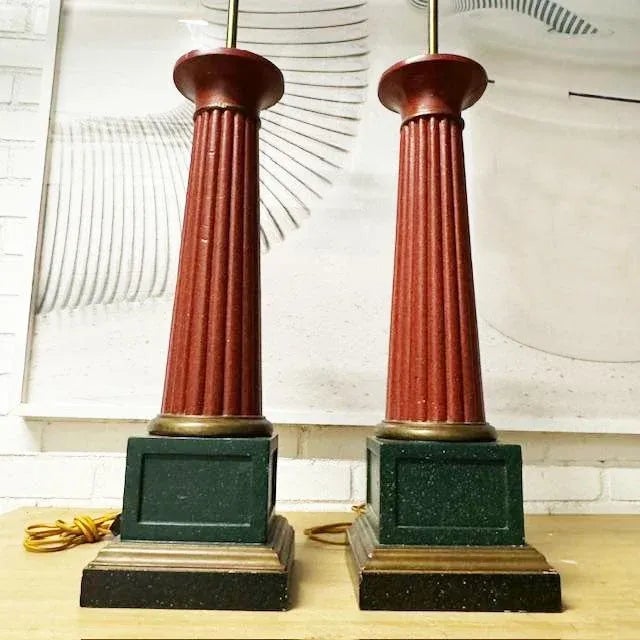 1960s Neo Egyptian-Roman Large Column Lamps - a Pair | Chairish