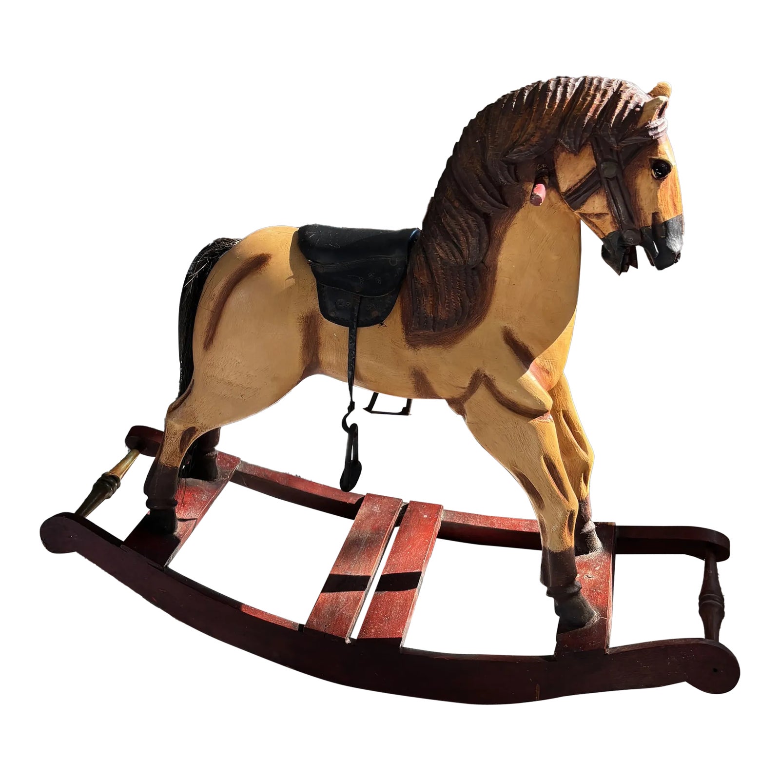 Antique Wooden Carved Rocking Horse | Chairish