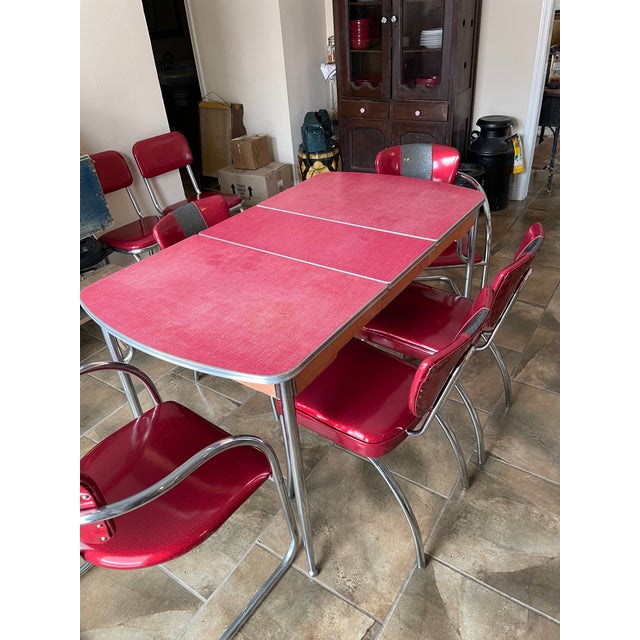 1950s Red Dining Table & 5 Chairs | Chairish