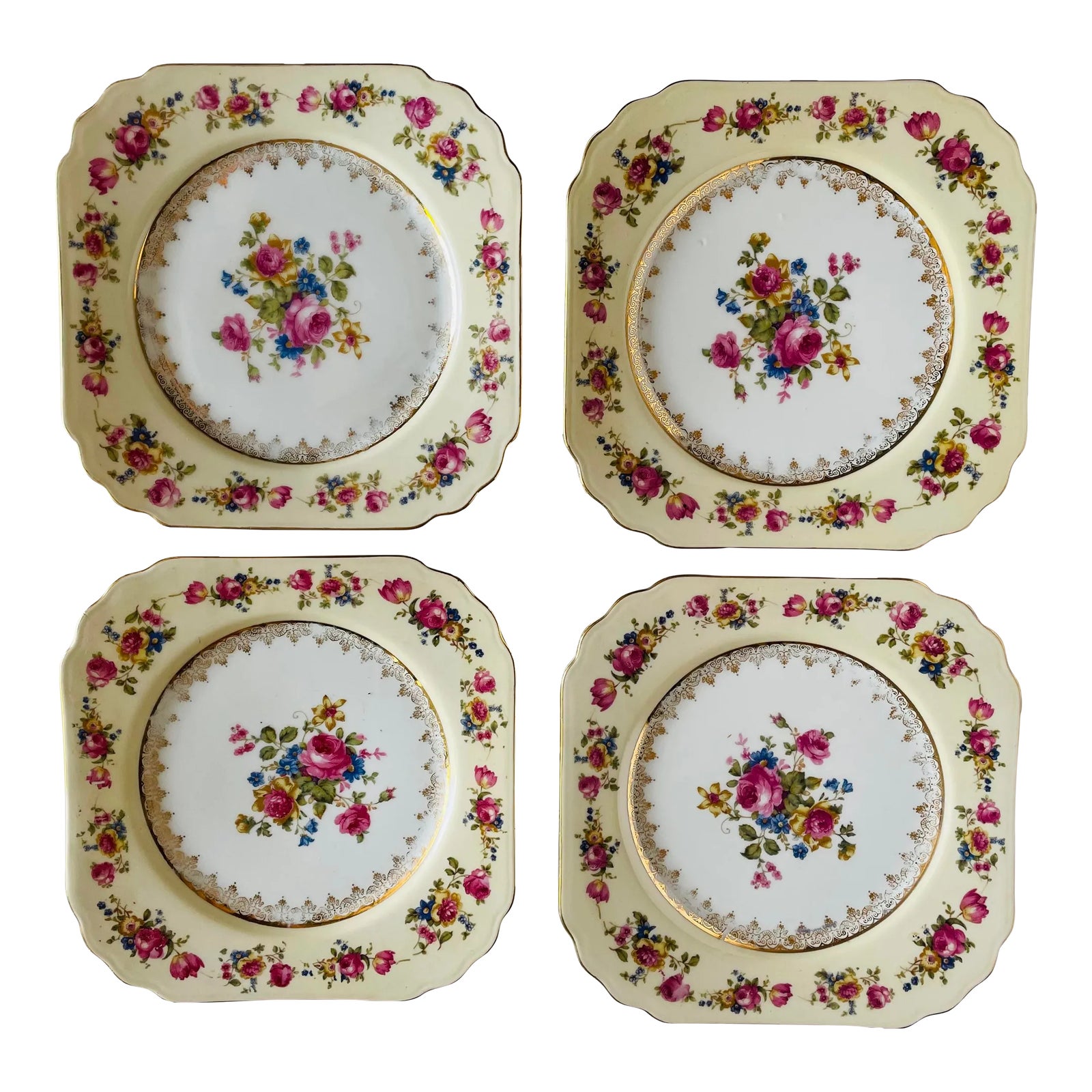 Vintage Gold Castle Floral Design Porcelain Square Plates Set of 4 ...