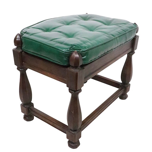 Tudor Style Wood and Leather Footrest Stool Ottoman | Chairish