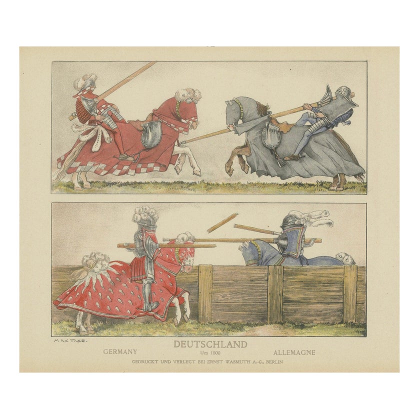 After Max Tilke, German Jousting Knights Plate, Print | Chairish