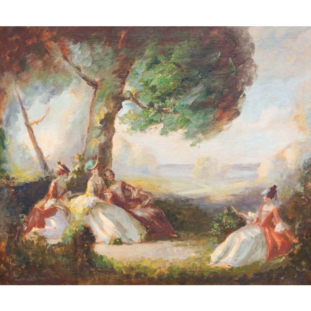 Mid 20th Century French Impressionist Style Garden Scene Oil Painting ...