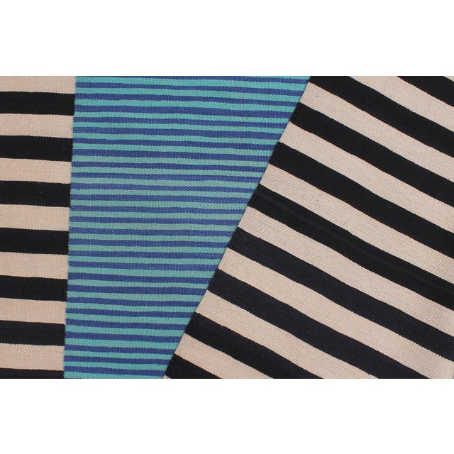 Boho Chic Kilim Blue Beige Wool Rug - 6'7" X 9'10" | Chairish