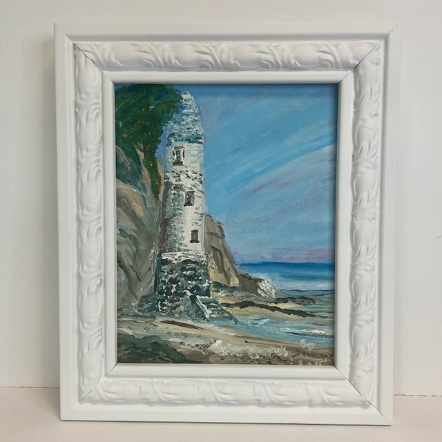1980s Coastal Original Oil Painting of a Lighthouse by the Sea, Artist ...