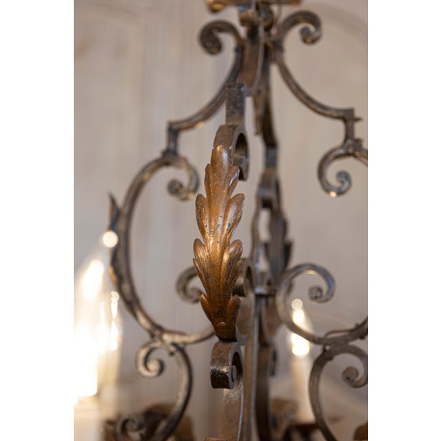 French Wrought Iron Eight-Light Chandelier with Scrolling Arms and ...