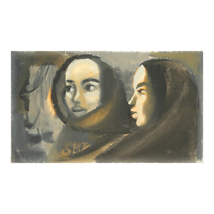 1940s Chiaroscuro Painting of Two Female Figures in Morocco by Andre ...