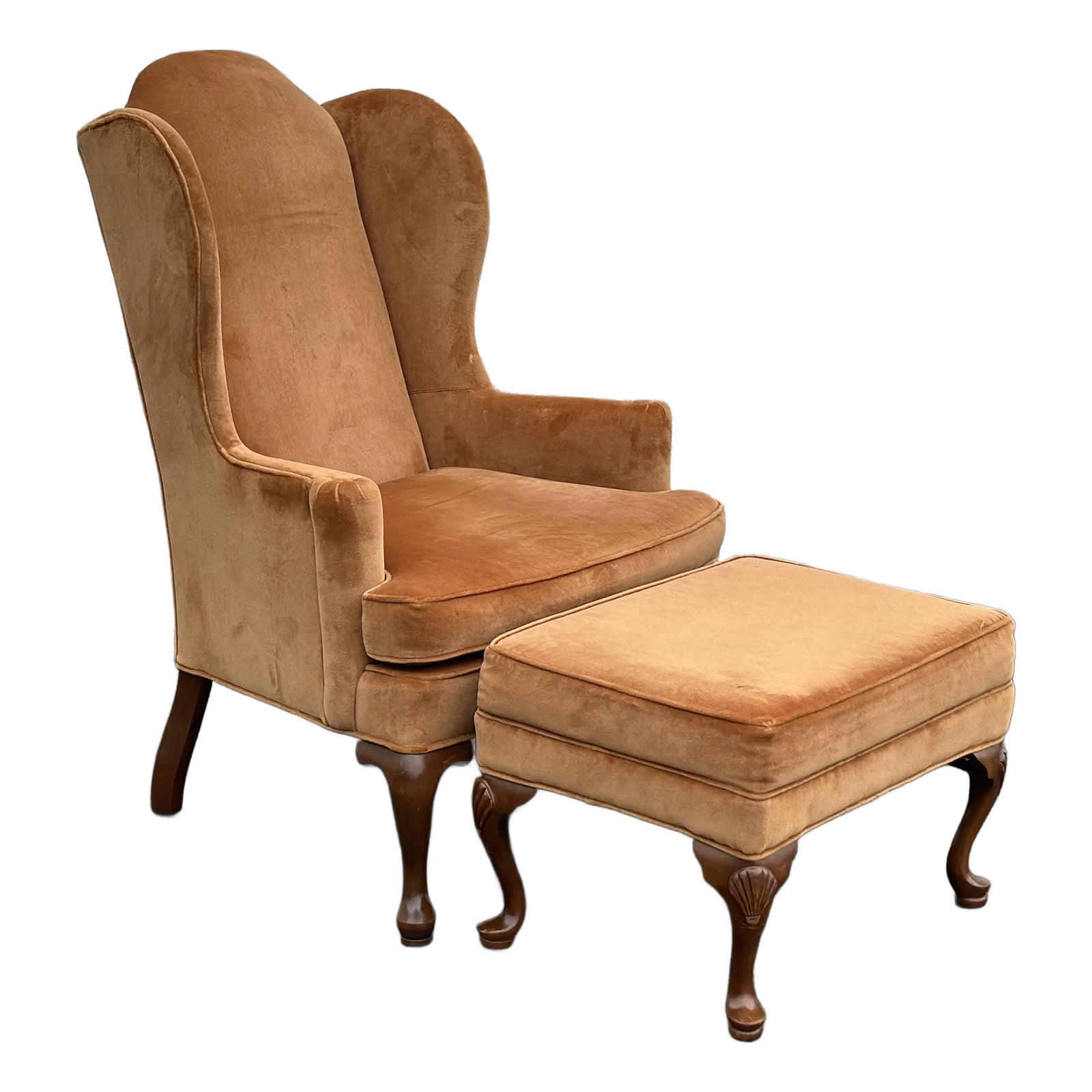 Vintage Ethan Allen Wingback Lounge Chair & Ottoman Set in Burnt Orange ...