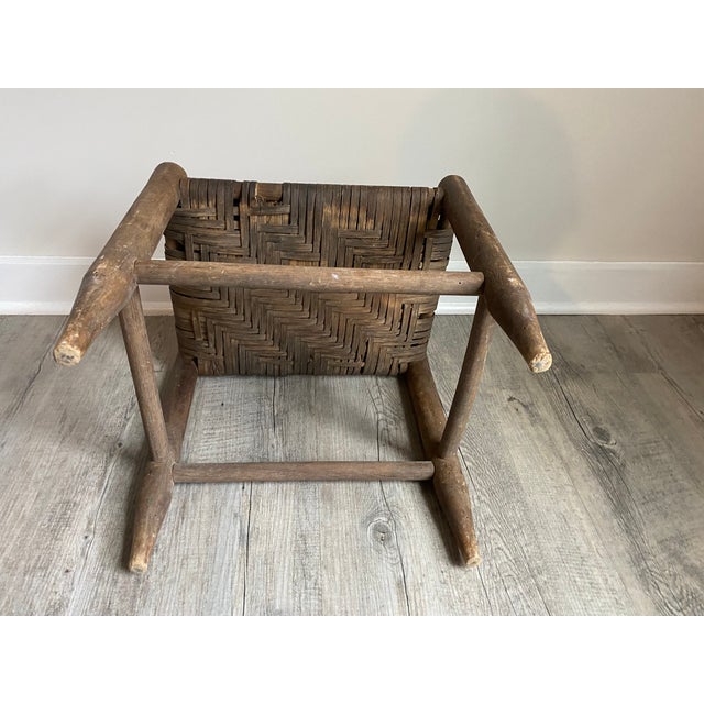 Early 20th Century Primitive Folk Woven Reed Foot Stool | Chairish