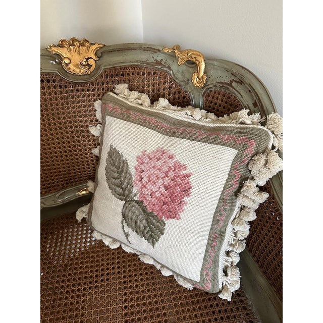 1980s Vintage Pink Hydrangea Floral Needlepoint Pillow Accent Pillow ...