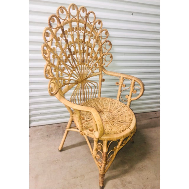1970s Natural Wicker Scroll Peacock Chair Chairish