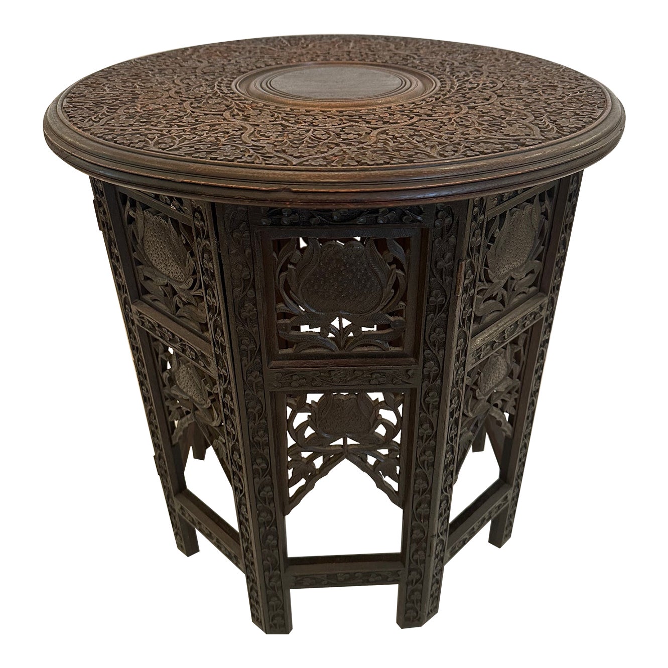 Classic Intricately Carved Wood Anglo Indian Round End Side Table ...