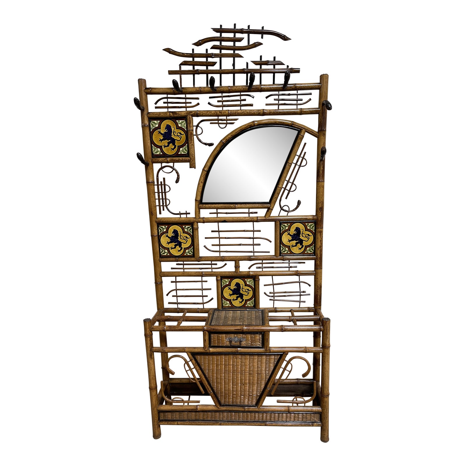 English Bamboo French Asian Style Hall Tree | Chairish