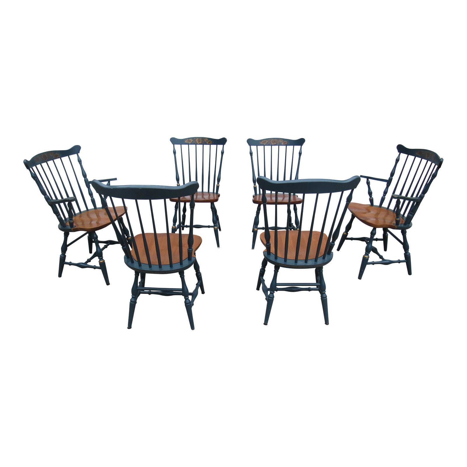 1980s Hitchcock Blue Farmhouse Dining Room Kitchen Chairs- Set of 6 ...