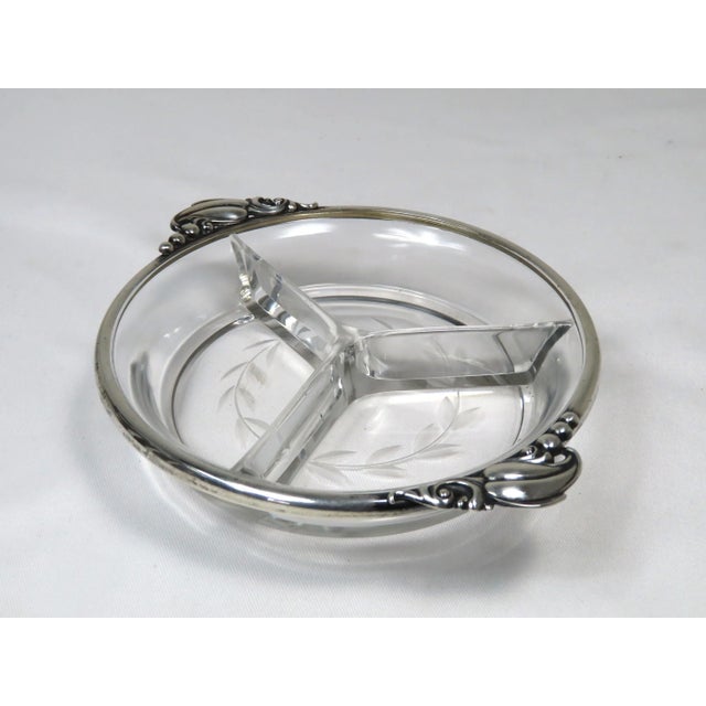 Vintage Sterling Silver & Hand Etched Cut Crystal Serving Dish | Chairish